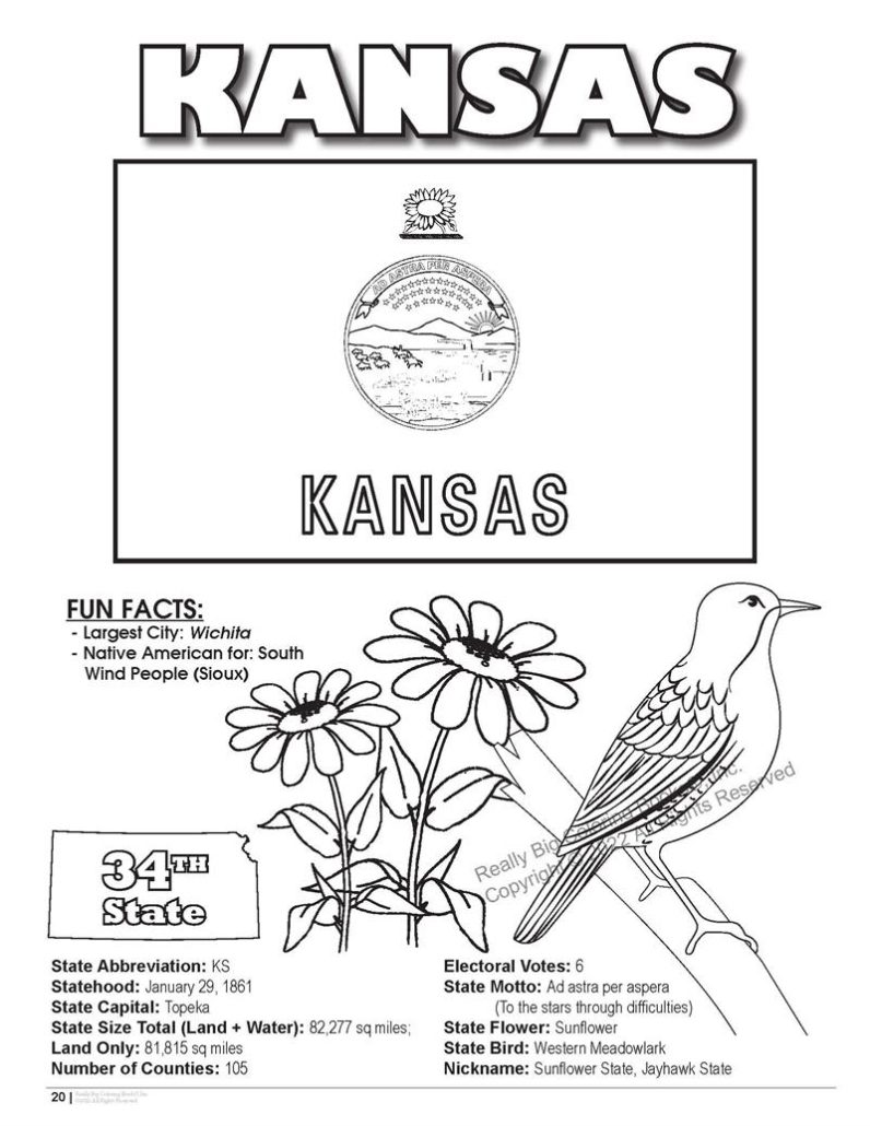 Kansas State Coloring Book 8 5 X 11