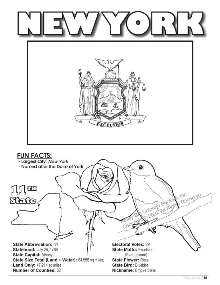 New York State Coloring Book 8.5 x 11