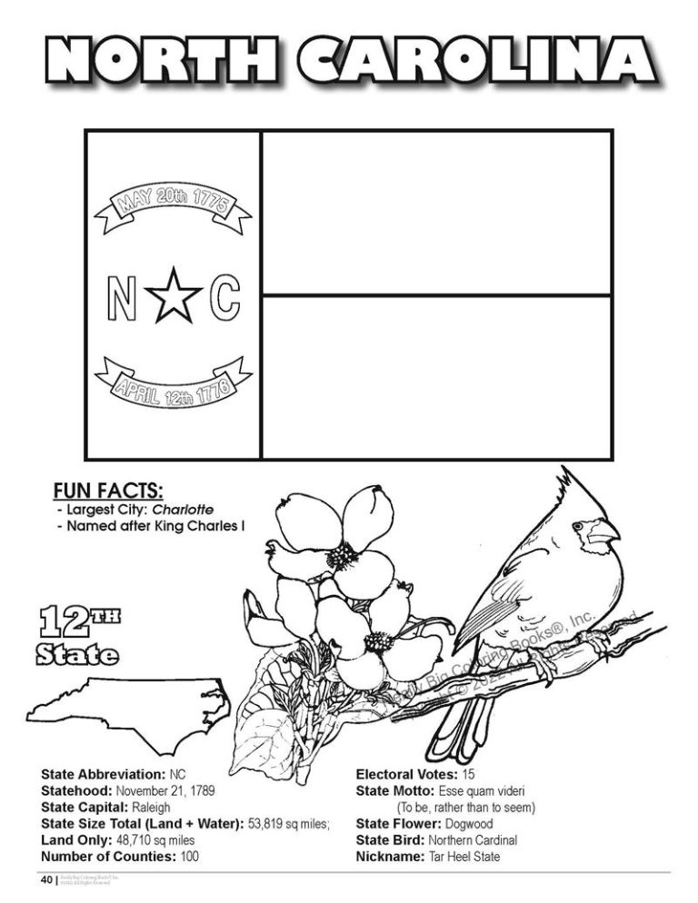 North Carolina State Coloring Book 8.5 x 11