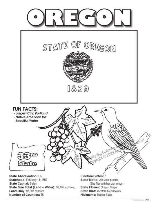 Oregon State Coloring Book 8.5 x 11