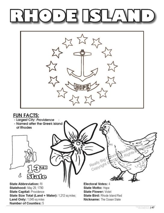 Rhode Island State Coloring Book 8.5 x 11
