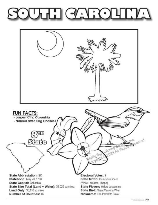 South Carolina State Coloring Book 8.5 x 11