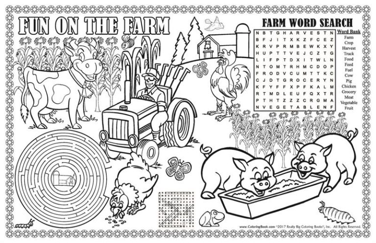 Coloring Placemat Farm Food Fun