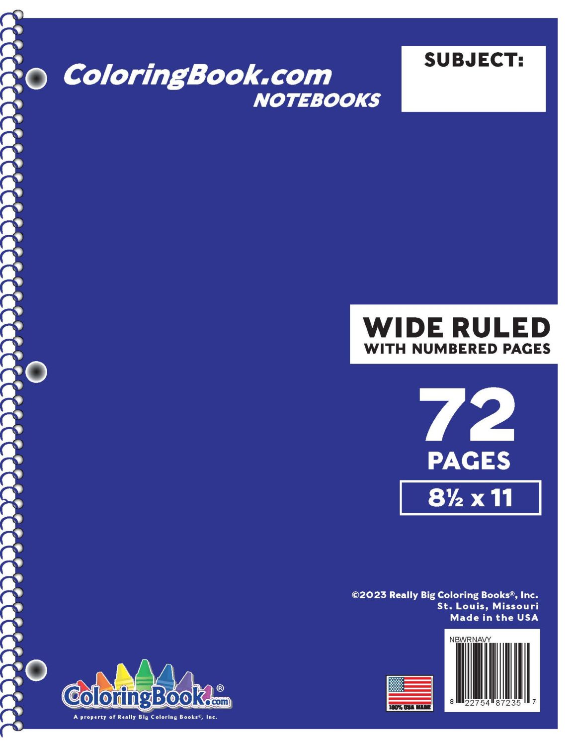 Wide Ruled Navy Notebook 72 Pages - ColoringBook.com | Really Big ...