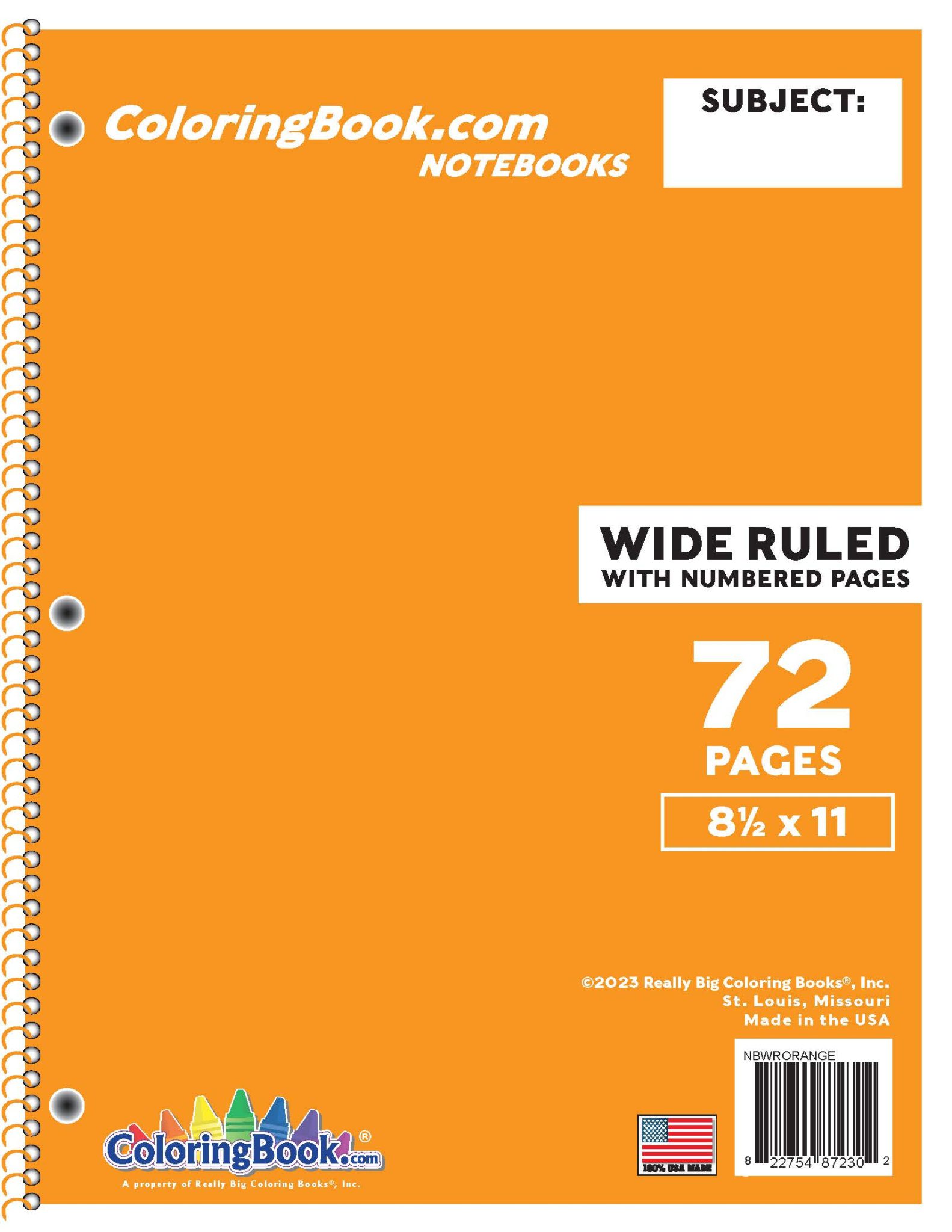 Wide Ruled Orange Notebook 72 Pages - ColoringBook.com | Really Big ...