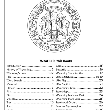 Wyoming State Coloring Book 8.5 x 11